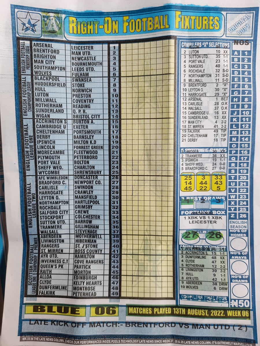 Week 6 Pool RSK Papers 2022: Bob Morton, Capital Intl, Soccer X ...